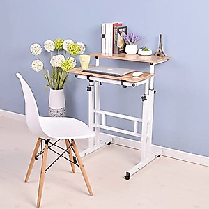 SogesGame Mobile Laptop Stand 23.6 inches Small Rolling Standing Desk with Wheels Height Adjustable Standing Desk, Maple