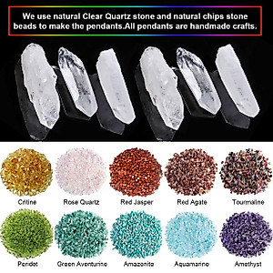 Jovivi 7 Chakra Gemstone Necklace Wire Wrapped Natural Clear Quartz & 7 Tumbled Stones Healing Crystal Point Pendant Necklace Mother's Day Gift