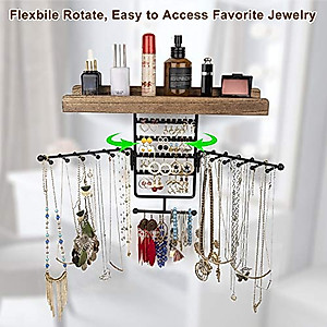 Jewelry Organizer Wall Mounted Rotating Jewelry Holder Hanging Storage Display for Necklaces Bracelet Earring Ring (Carbonized Black)