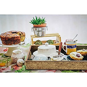 Decorative Coffee Table Tray, 15.7" x 9.8" Rectangle Breakfast Serving Tray with Handles, Unique Printed Glass Trays for Coffee Table, Ottoman(White and Green)