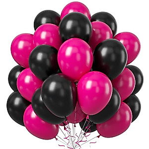 Balloons Black and Hot Pink, 50PCS Hot Pink Black Balloon Arch Kit, Hot Pink Latex Balloons For Birthday Decoration Wedding Baby Shower Engagement DIY Hula Hoop Balloons Arch Decoration Party Supplies