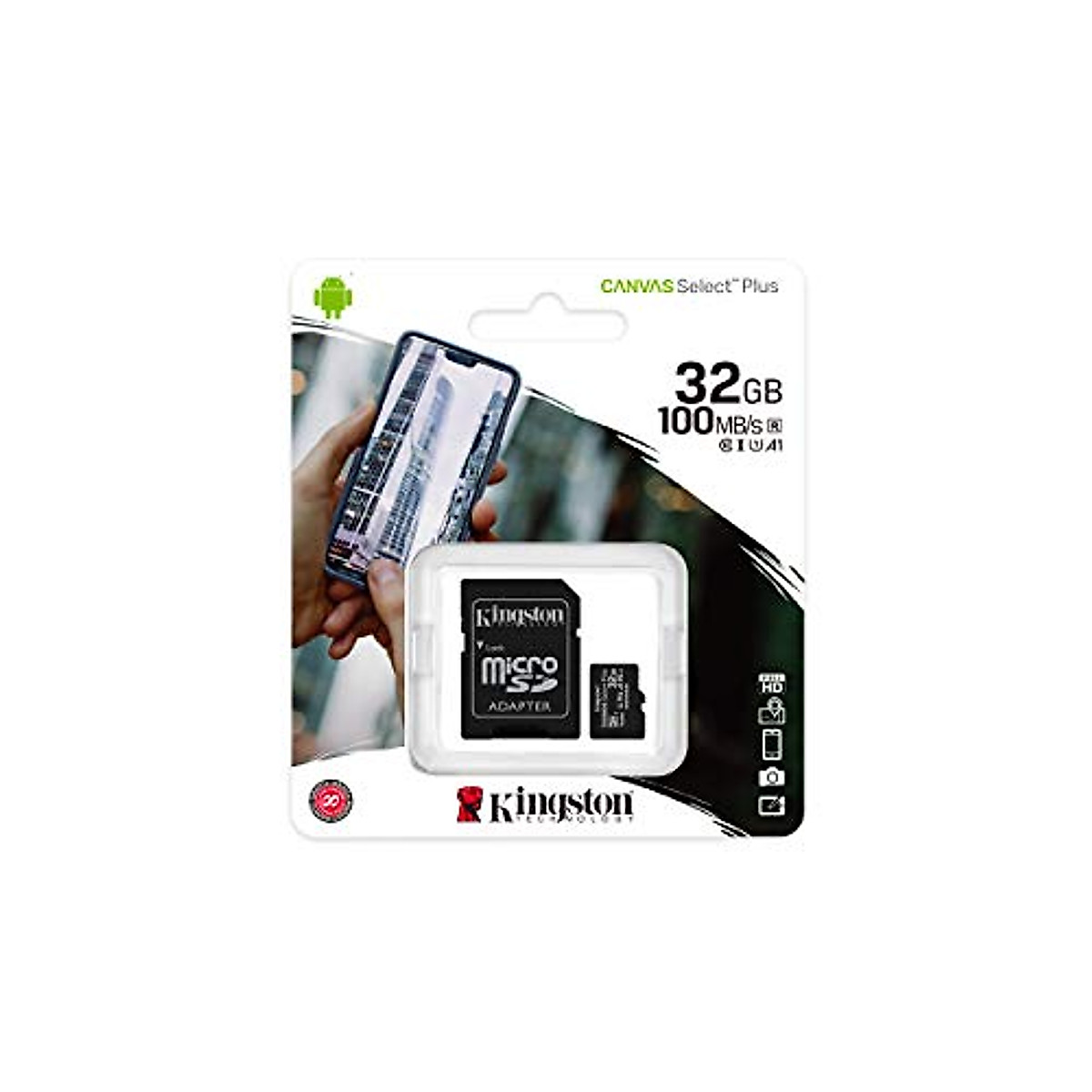 Kingston 32GB microSDHC Canvas Select Plus 100MB/s Read A1 Class10 UHS-I Memory Card + Adapter (SDCS2/32GB)
