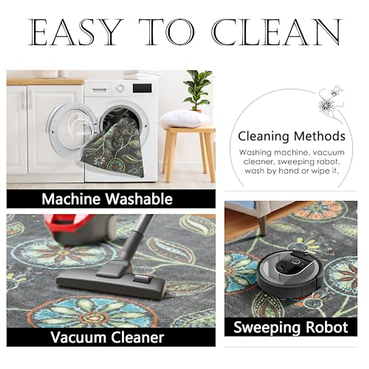 PAGISOFE Indoor Front Door Mat Boho Kitchen Sink Mat, 2x3 Machine Washable Rug, Floral Non-Slip Throw Rug with Rubber Backing, Soft Small Area Rugs for Entryway Bedside Bathroom Entry, Green/Multi