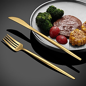 TUPMFG 40 Pieces Matte Gold Silverware Set, Stainless Steel Gold Flatware Set for 8, Satin Finish Spoons and Forks Silverware Set, Gold Cutlery Utensils Set, Dishwasher Safe