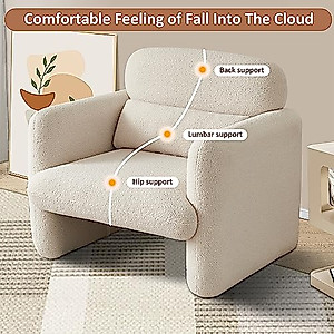 Tmsan Boucle Accent Chair for Living Room, 34" Modern Sherpa Barrel Arm Chair Comfy Upholstered Teddy Single Sofa Chair for Bedroom Office Lounge Club