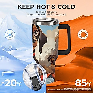 STVNKML 40 Oz Tumbler with Handle I Love My Dog Dachshunds Stainless Steel Coffee Mug Reusable Travel Mug Leak-proof Insulated Car Cup Large Capacity Tumbler for Travel, Outdoor, Home Use (Black)