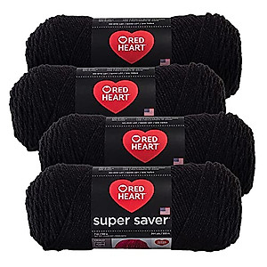 Red Heart Super Saver Yarn (4-Pack of 7oz Skeins) (Black)