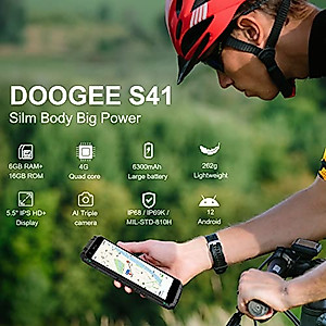 DOOGEE Rugged Phones Unlocked 2023, S41, 4G Dual Sim Rugged Phone Android 12, 6300mAh Battery, 5.5" HD Screen Rugged Phone, 6GB+16GB SD 1TB, IP68 Waterproof Outdoor Military Grade Android Phone, GPS