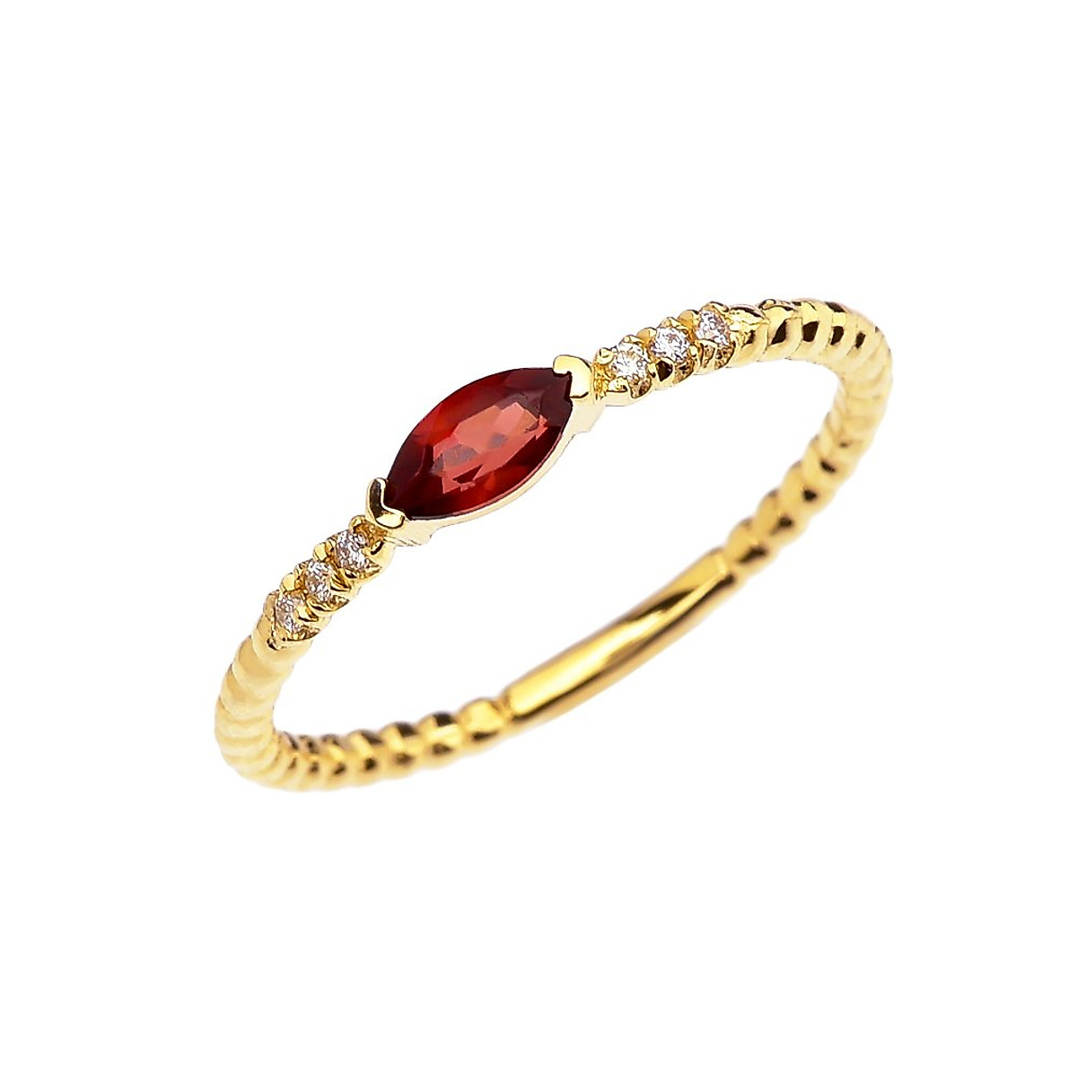 10k Yellow Gold Dainty Diamond and Marquise Garnet Beaded Stackable/Promise Ring(Size 8.25)