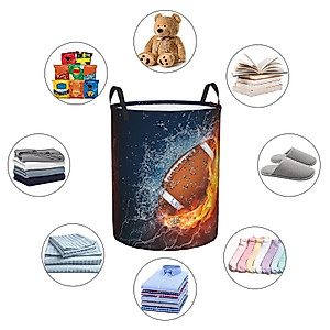 Gbuzozie American Football Ball In Fire And Water Round Laundry Hamper Sport Rugby Storage Basket Toys Clothes Organizer Bin For Home Bathroom Bedroom Dorm Nursery, 38l
