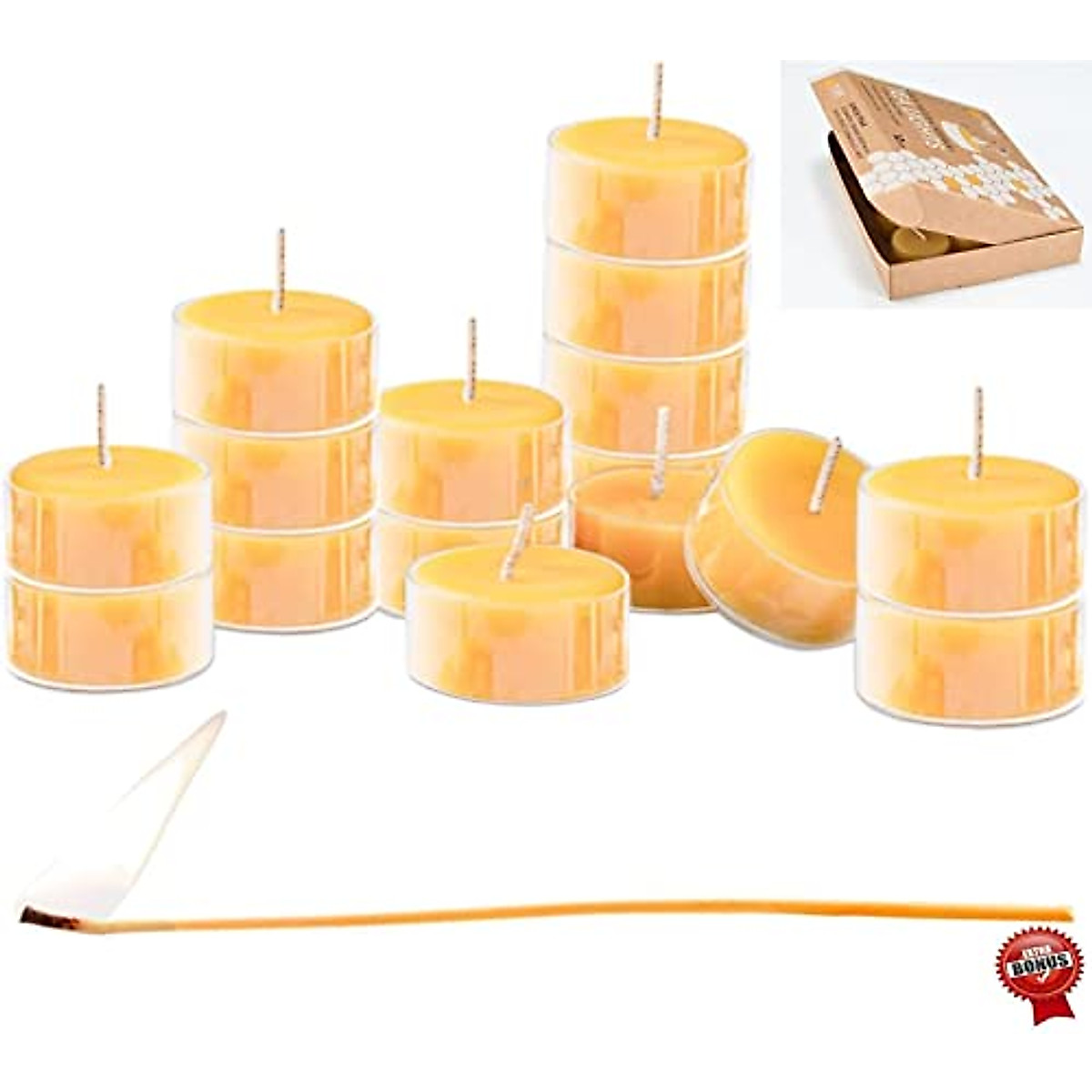 Beeswax Tea Light Candles - 100% Pure Natural Refined with Chemical Free Cotton Beeswax WickBONUS Get a free DRIPLESS beeswax lighter Wick MADE IN USA