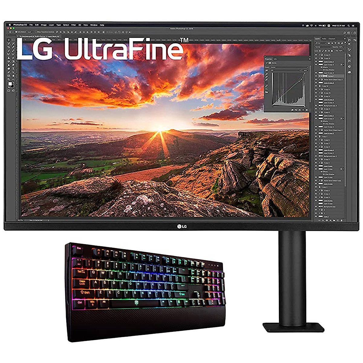 LG 32UN880-B 32 inch Ultrafine Display Ergo Stand UHD 4K HDR10 Monitor Bundle with Deco Gear Mechanical Gaming Keyboard RGB Back Lighting Anti-Ghosting Black
