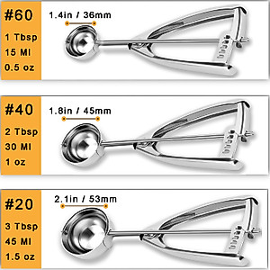 Fayomir Cookie Scoop Set - Small/1 Tablespoon, Medium/2 Tablespoon, Large/3 Tablespoon - Ice Cream Scoop Set, 18/8 Stainless Steel Dough Scoop Cupcake Scoop Melon Baller