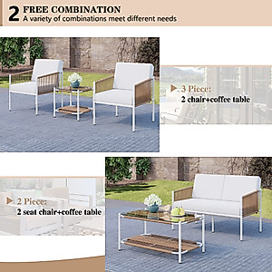 JAMFLY 5 Piece Patio Wicker Furniture Set, Outdoor Patio Furniture Rattan Conversation Set, All Weather Conversation Set for Backyard, Balcony, Deck with Soft Cushions and Glass Table