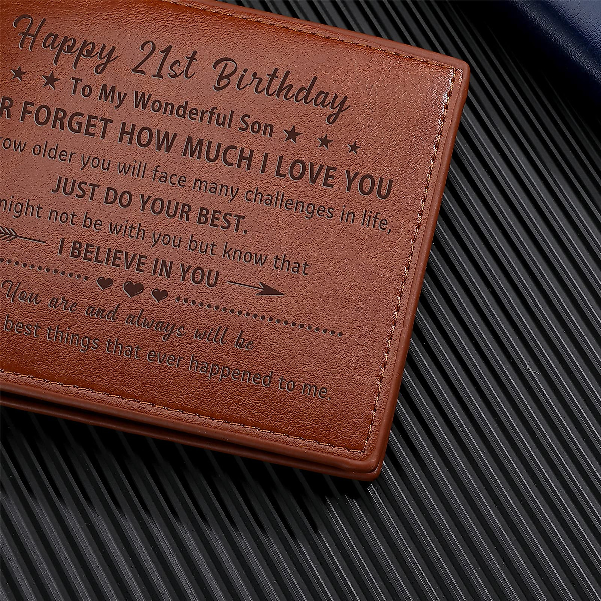 THTCSQ Happy Birthday Gifts 16th 18th 21st Gifts Leather Wallet Never Forget How Much I Love You Leather Wallet Birthday Graduation Gifts for Son Daughter (21)