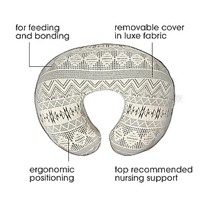 Boppy Nursing Pillow Luxe Original Support, Sand and Ash Boho, Ergonomic Nursing Essentials for Bottle and Breastfeeding, Firm Hypoallergenic Fiber Fill, with Textured Knit Nursing Pillow Cover
