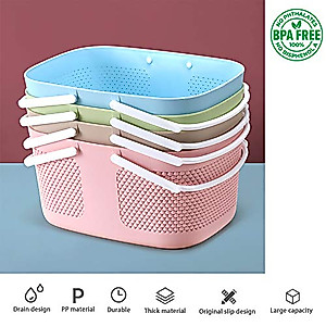 Shower Caddy Basket, Portable Large Capacity Thickened Plastic Organizer Storage Tote with Handles Drainage Toiletry Bag Bin for Bathroom, College Dorm Room Essentials, Kitchen, Camp, Gym - Pink