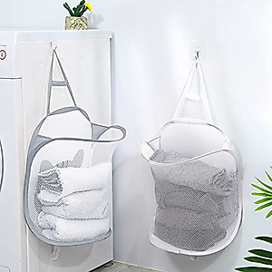 Pop Up Laundry Hamper,2 Pack Small Hanging Laundry Hamper Bag,Breathable Mesh Hanging Laundry Basket for Kids,for Laundry Room, Closet, Bathroom, Travel,College (White)