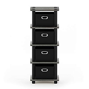 FURINNO Turn-N-Tube LACi 4-Bins System Rack, French Oak Grey/Black