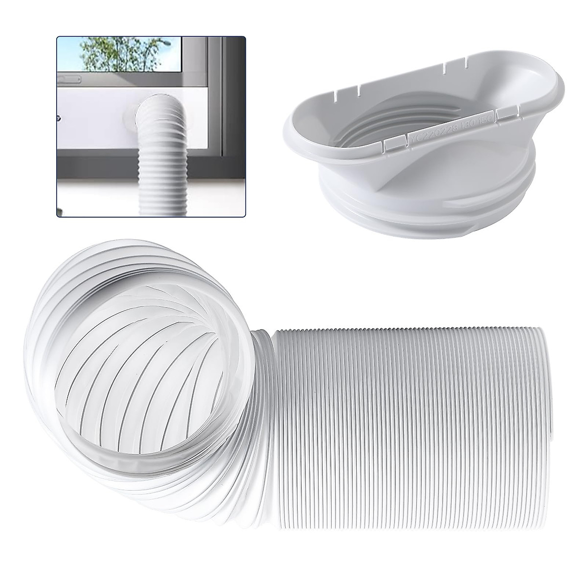 Portable Air Conditioner Window Vent Kit with 5.9” Exhaust Hose & Coupler, Upgraded Seamless AC Vent Kit, Adjustable Universal Window Seal Plates Kit for Sliding Window