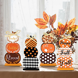 Barydat 6 Pcs Thanksgiving Table Decor Sign Stacked Pumpkins Wooden Pumpkins Stacked Thanksgiving Tiered Tray Decor Fall Decorations for Home Farmhouse Harvest Mantel Party