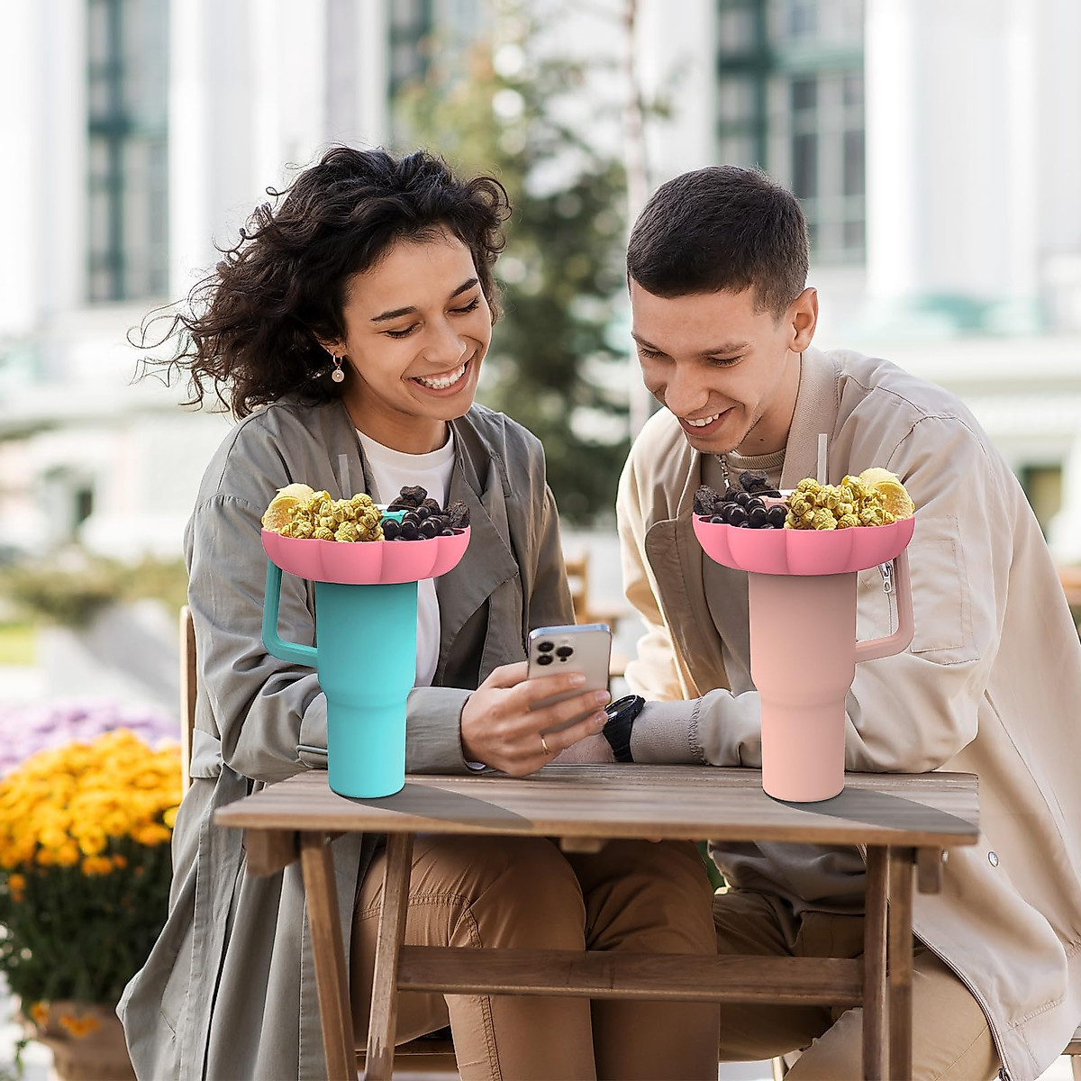 Aocoop Stanley Snack Tray, Snack Container for Stanley Tumbler 40 oz, 5 Compartment Reusable Snack Platters for Stanley Quencher Adventure (Pink)
