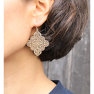 POMINA Floral Celtic Filigree Gold Dangle Drop Earring Boho Fashion Geometirc Filigree Earrings for Women (Worn Gold)