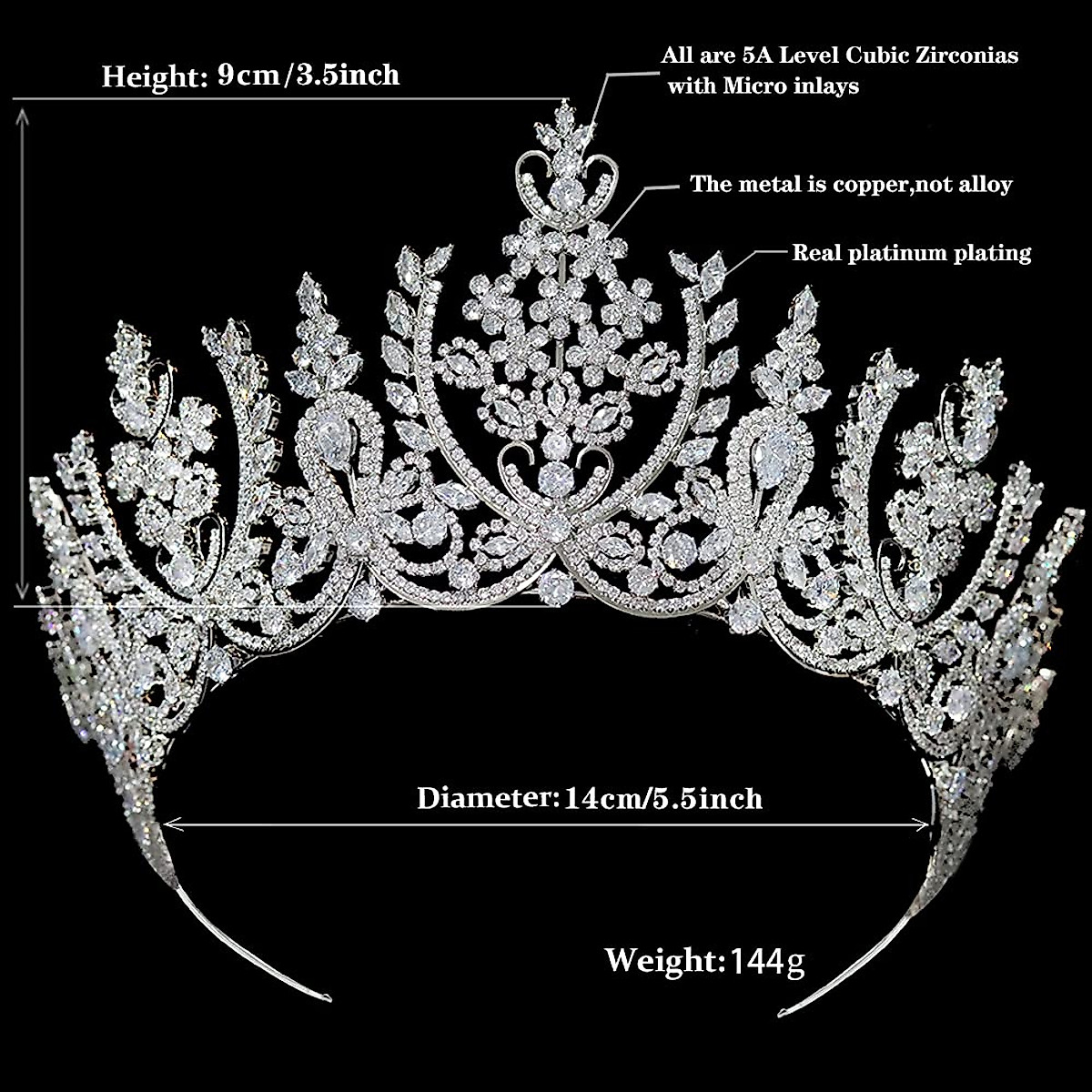 Jorsnovs Luxury Cubic Zirconia Saudi Arabia Big Tiaras CZ Zircon Tall Crowns Royal Hair Jewelry Accessories Wedding Birthday Party Headband Gift for Women