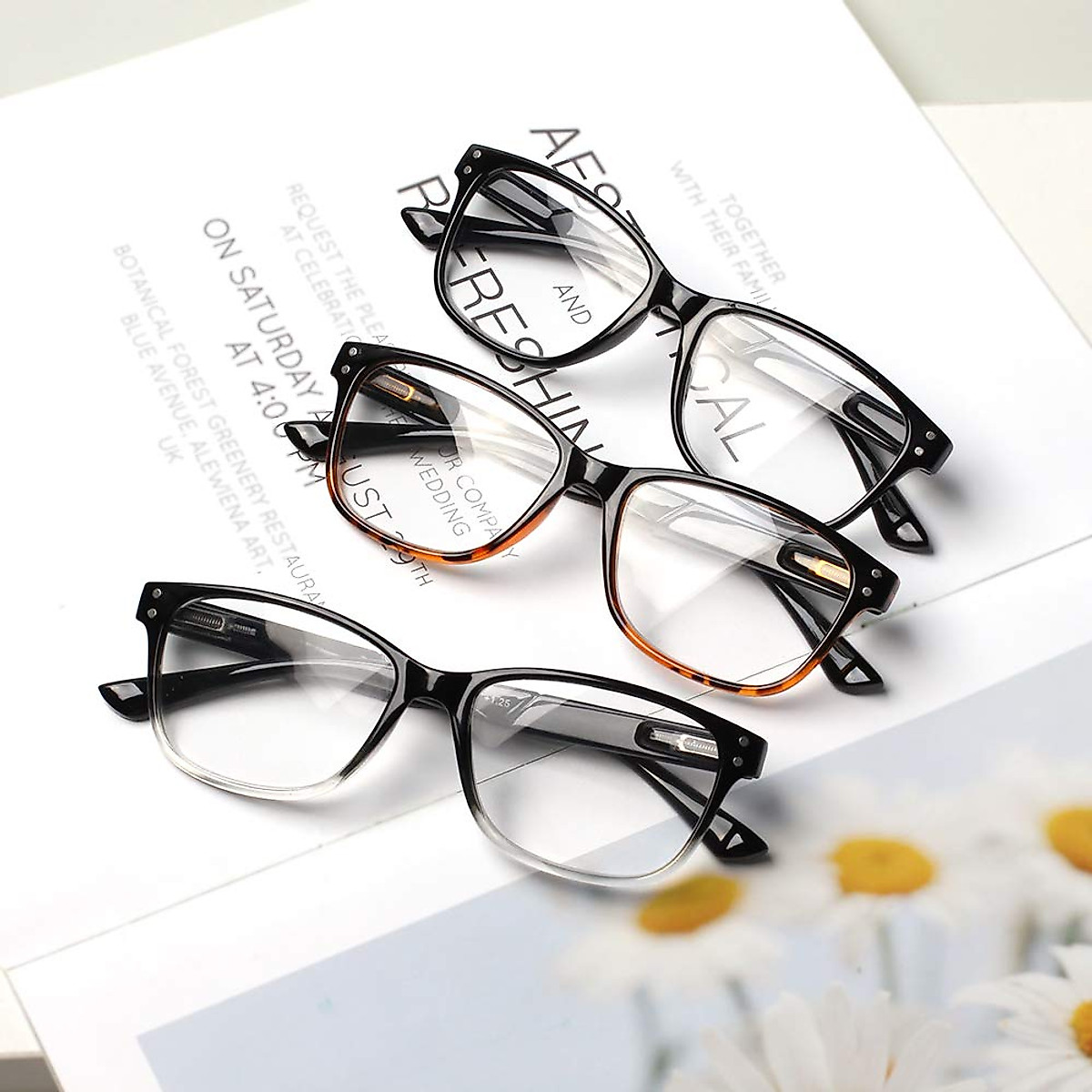 JOSCHOO Reading Glasses 5-Pack Quality Readers Spring Hinge Prime Black Designer Trendy for Men and Women