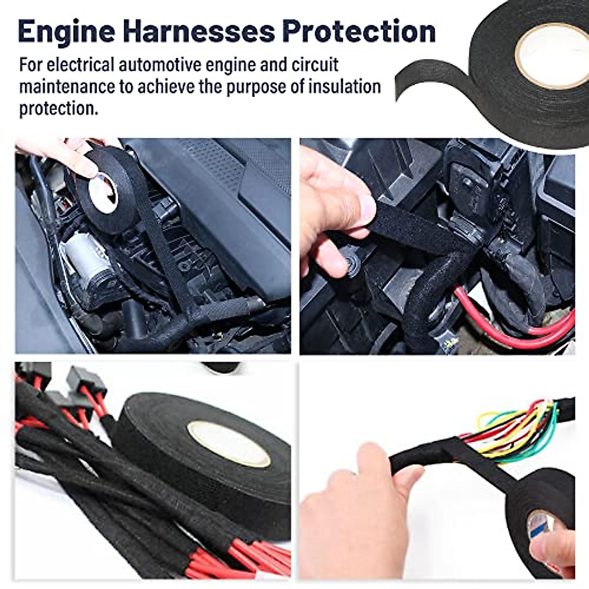 RED WOLF Wiring Harness Tape High Temp Wire Cable Loom Self-Adhesive Fabric Tape for Electrical Automotive Engine Harness Wrap Protection Noise Damping Cables Fixed 3/4 Inch x 50 FT 5 Rolls