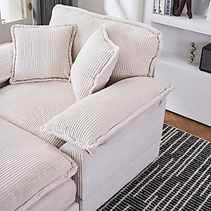 Corduroy Overstuffed Chaise Lounge Chair, Oversized 47" W Single Sofa Ottoman & Pillows,Comfy Deep Seat Cloud Sofa Couch for Living Room Bedroom Nursery (Cream White)