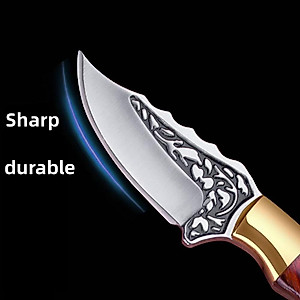 SZHOWORLD Ultra Small Fixed Blade Knife, 1.57 inch 5Cr15 Stainless Steel Blade with Brass+Colored Wood Handle, Mini Knife/Box Cutter with Leather Sheath for EDC Collection Gift, Three Colors Available (Green)