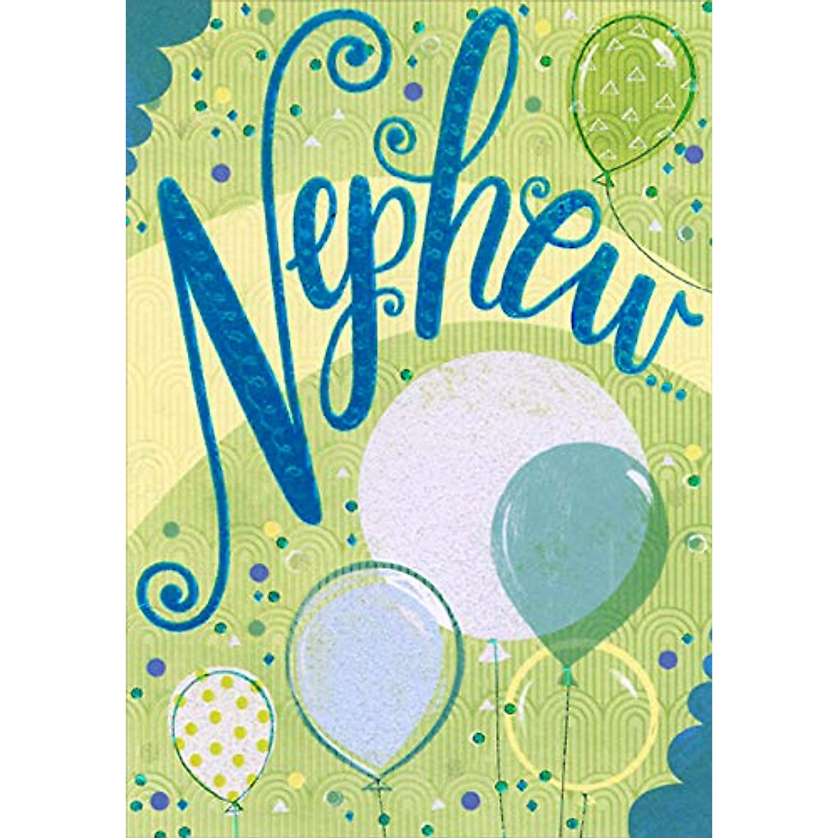 Designer Greetings Sparkling Balloons and Blue Foil Lettering Nephew Birthday Card