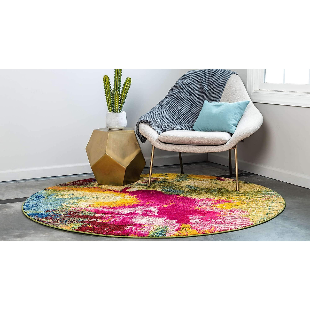 Unique Loom Estrella Collection Colorful, Abstract, Watercolor, Modern, Eclectic Area Rug, 6 ft x 6 ft, Multi/Beige