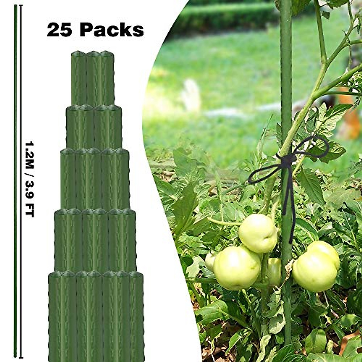 Xiny Tool Garden Stakes, 25 Pack 4 Ft Steel Plant Garden Tomato Stakes with Plastic Coat for Climbing Plants (25 Pack 48 Inch)