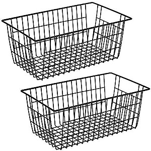 Slideep Farmhouse Large Wire Organizer Storage Bins Freezer Food Storage Basket for Kitchen Cabinets, Office, Bathroom, Pantry Organization Storage Bins Rack with Handles, 2 Pack, Black
