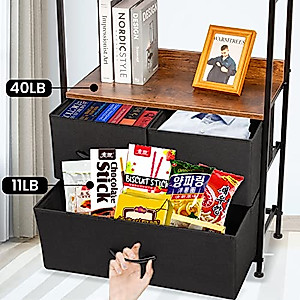 CONNOO Nightstand, Bedside Table with 3 Fabric Drawer, Storage Shelf, 2 Wooden Top, Night Stands Dresser for Bedroom, Hallway, Hotel, Closet, Nursery, Living Room, Office, Industrial Rustic Black