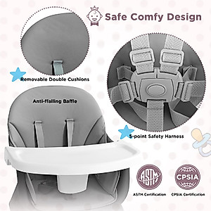 7 in 1 Baby High Chair,Convertible High Chair for Babies and Toddlers | Booster Seat | Table and Chair Set | Building Block Table | Toddler Chair with Safety Harness, Removable Tray (Gray)