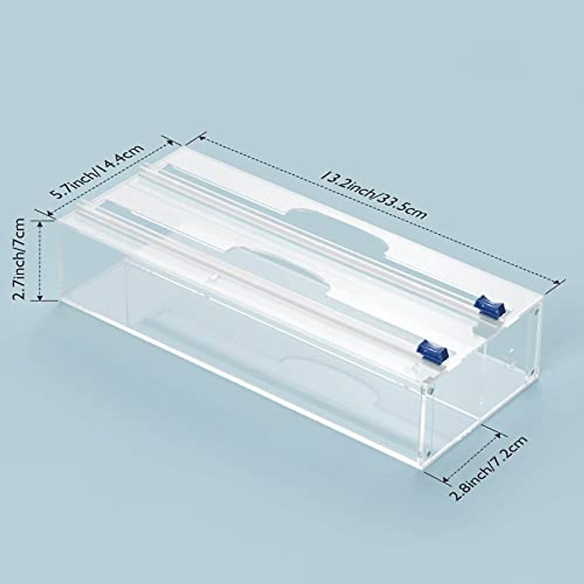 Plastic Wrap Dispenser with Cutter, Acrylic Foil and Plastic Wrap Organizer, Clear Aluminum Foil Dispenser with Cutter for Drawer, Wax Paper Holder with Slide Cutter, Compatible with 13" Roll