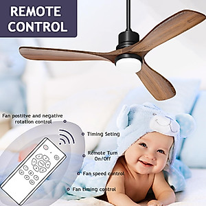 Obabala Ceiling Fans with Lights and Remote Indoor/Outdoor Ceiling Fan with 3 Walnut Wood Blades,42-inch,Matte Black