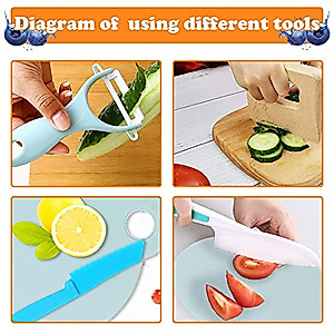 sinotron 13 PCS Toddler Knife, Kids Knifes for Real Cooking, Montessori Kitchen Tools for Toddlers, Kids Knife Set with Wooden Knife, Cutting Board, Cookie Cutters, Peeler, Rolling Pin (Bear)