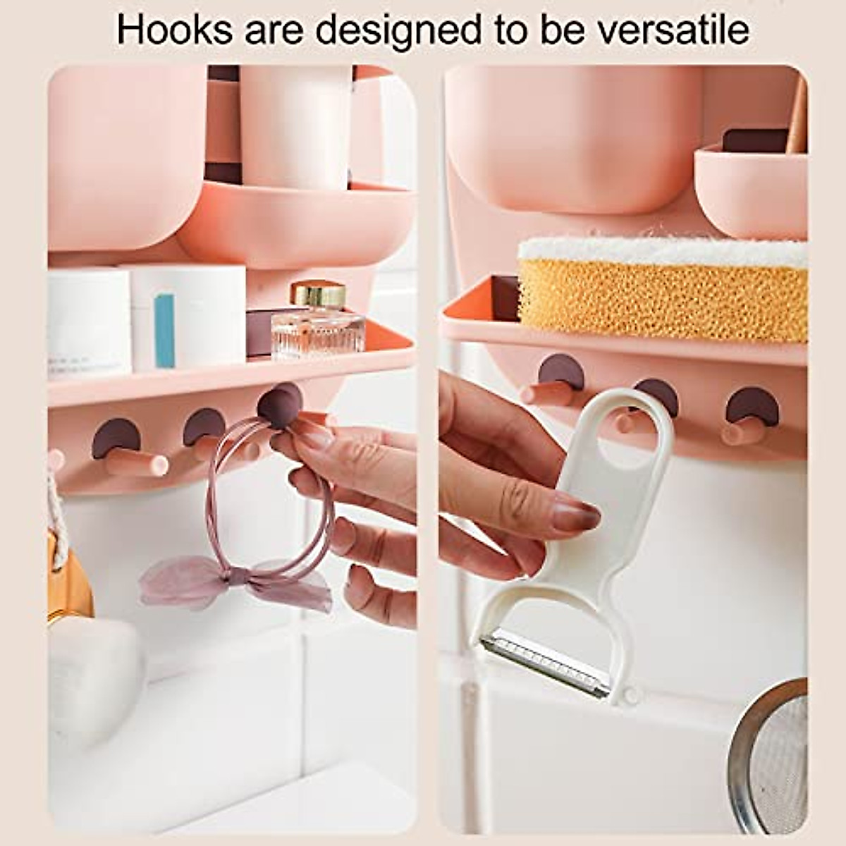 HERCHR Wall Mount Shelf Accessories Organizer Self-Stick Bedside Storage Organizer for Earphone, Cell Phone Next to Bed & Table Dorm(pink)