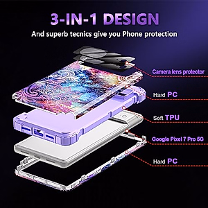 Uamark for Google Pixel 7 Pro Case,Three Layer Heavy Duty Sturdy Shockproof Full Body Drop Protective Women Girl Cover with 2 Camera Lens Protector Case for Google Pixel 7 Pro 5G (2022),Purple