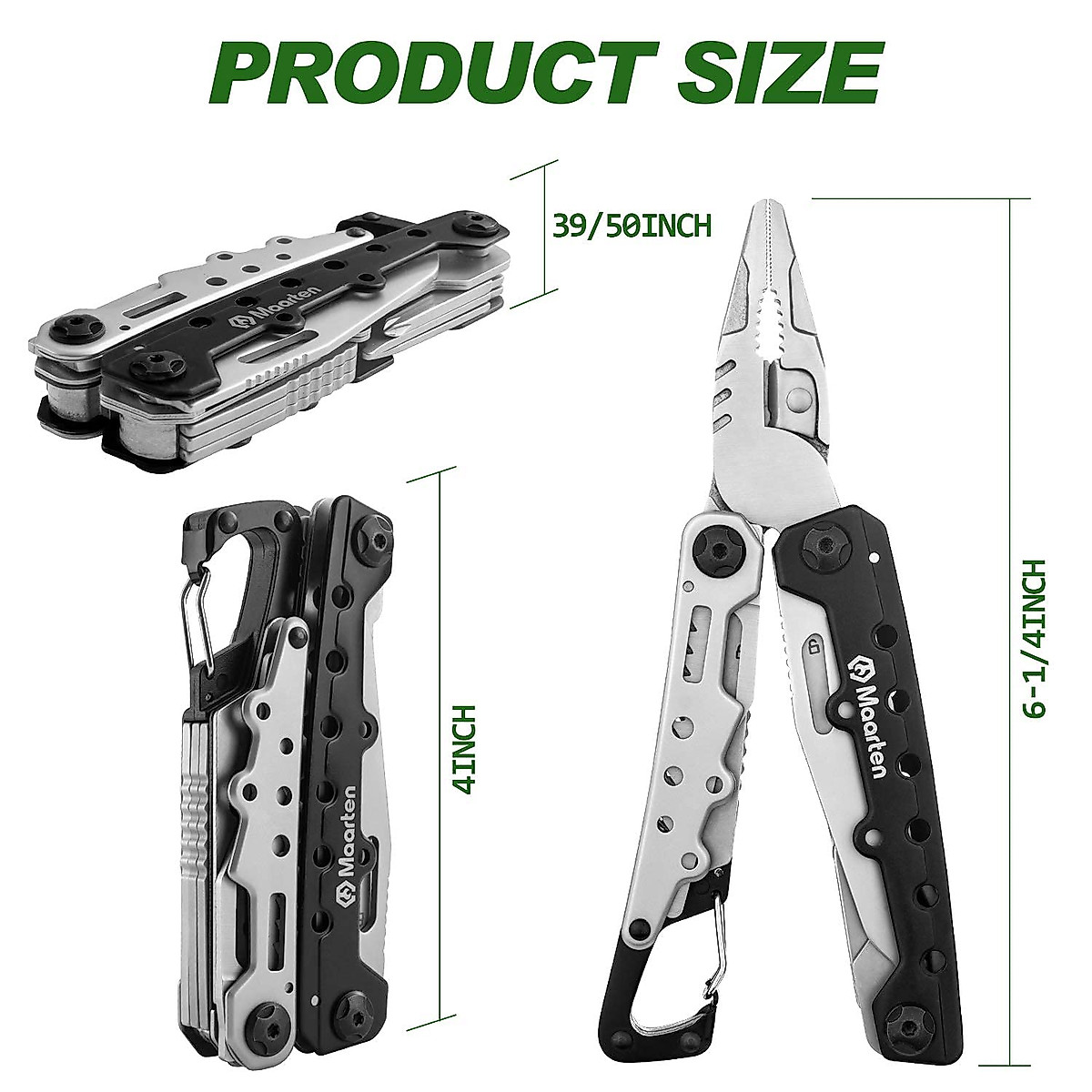 Maarten Multitool, 11 in 1 Hard Stainless Steel Multitool Pliers with Safety Locking, Camping Multi Tool Gifts for Men, Multi-pliers with Folding Saw, Bottle Opener, Screwdriver, Sickle, Nylon Sheath