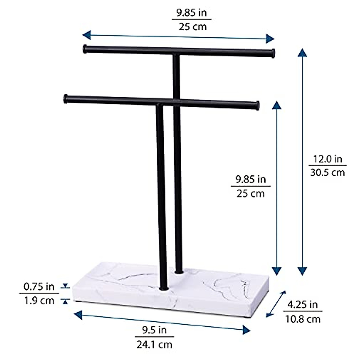 LKKL Hand Towel Holder - Double T Hand Towel Holder for Bathroom - Countertop Towel Stand Free Standing Towel Rack Bathroom Towel Hanging Rack with Resin Tray Base(Black/White)