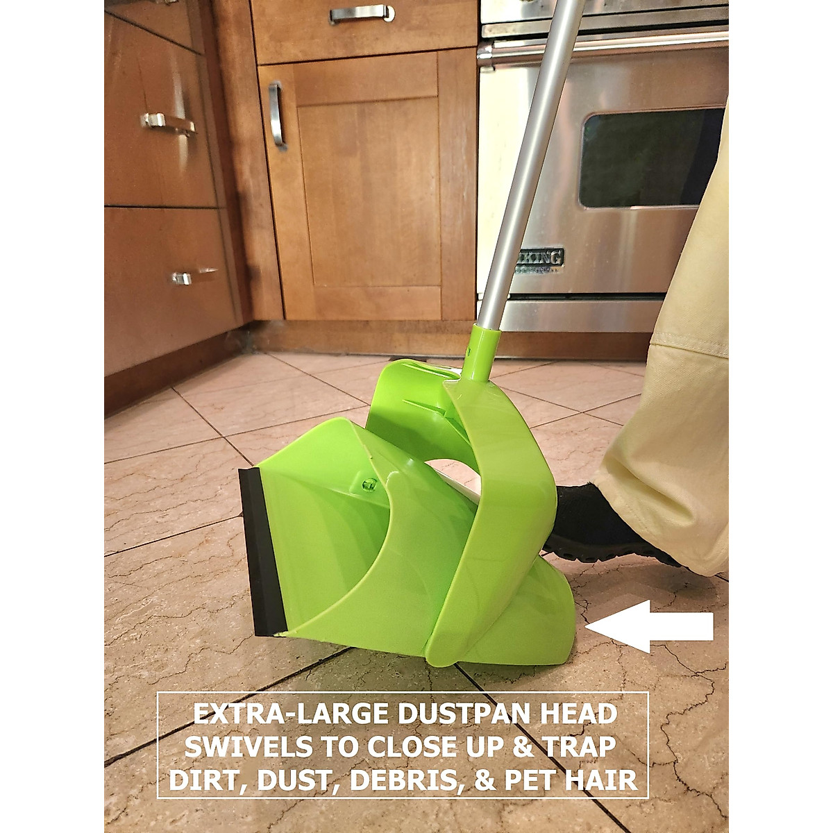 PortoTrash Broom and Dustpan Set for Home, Angled Broom and Upright Dustpan with Extendable Poles, Long Handle Broom and Dustpan Set for Kitchen, Portable Dustpan Combo for Sweeping RV