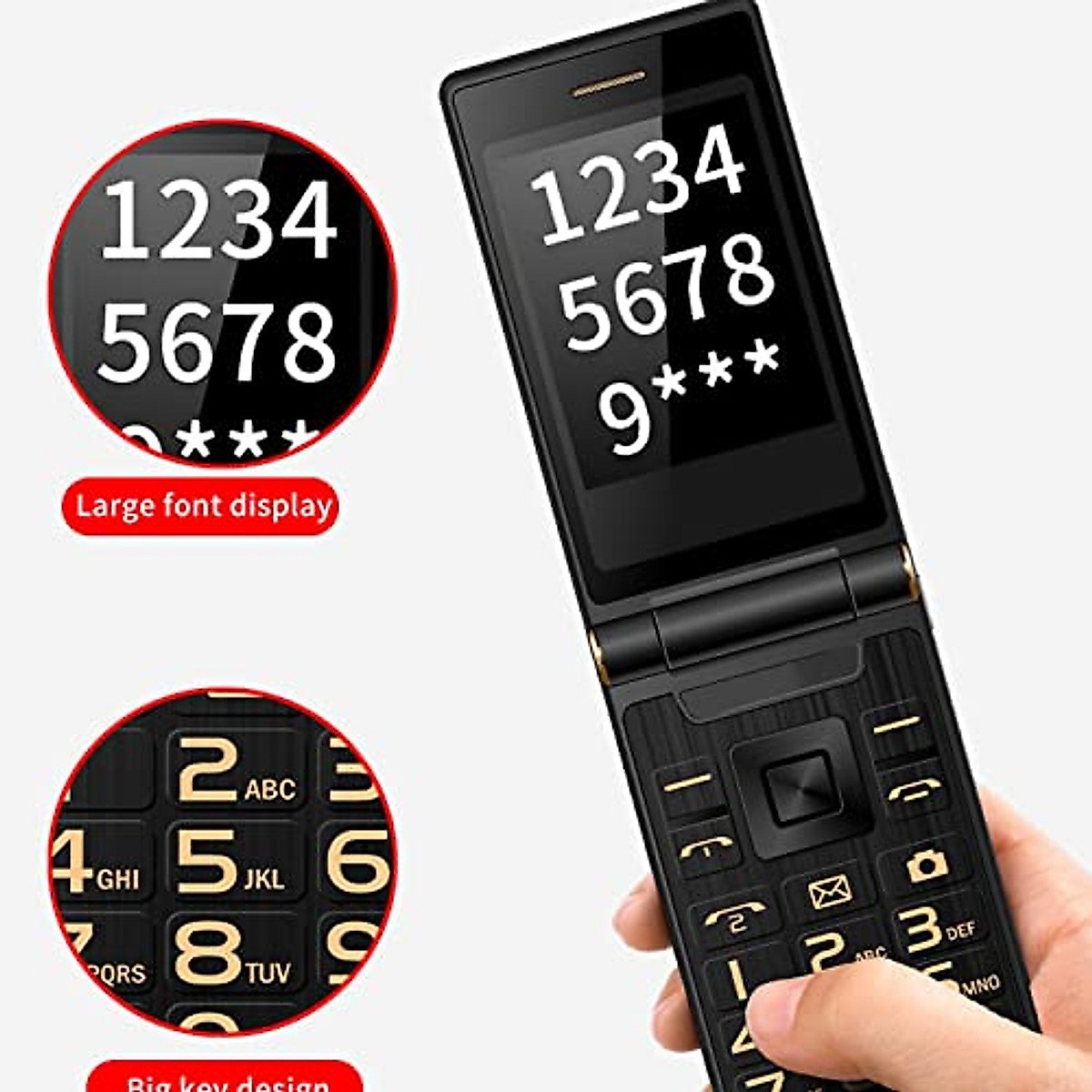 Zyyini Flip Phone with Camera, Senior Flip Phone Unlocked 2G, Dual SIM Flip Phone, One Touch Dial, 2.8in Screen, for Seniors & Kids(Gold)