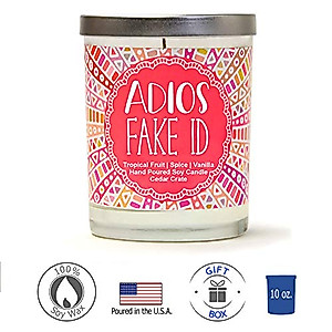 Adios Fake ID Scented Candle - 21st Birthday Gifts for Her, Finally Legal, R.I.P Fake ID, 21st Birthday Candles Gift idea for Women, Happy 21st Birthday for Women, Funny Birthday Gift Ideas