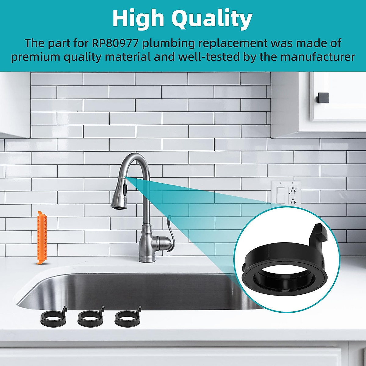 RP80977 Replacement Magnets for Delta Kitchen Faucets, Comes with a Tool to Install And Remove The Faucet Cleaning Magnets Easily - 3 Rings