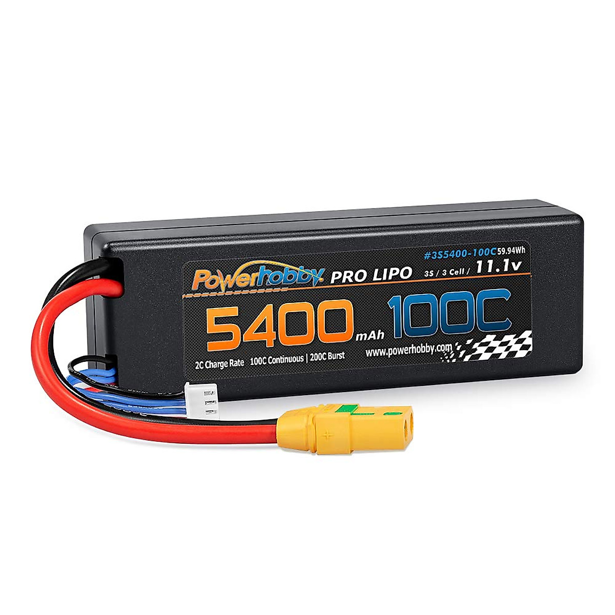Powerhobby 3s 11.1v 5400mah 100c lipo Battery w XT90 Plug Hard Case (2 Pack) Fits : Arrma Kraton Nero Tyhpon Senton Tailon Outcast FAZON